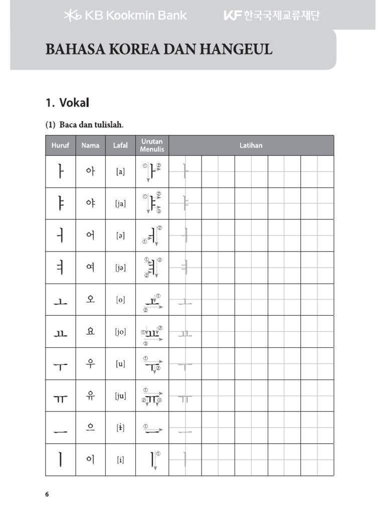 Hangeul Writing Practice - Basic Vowels | PDF