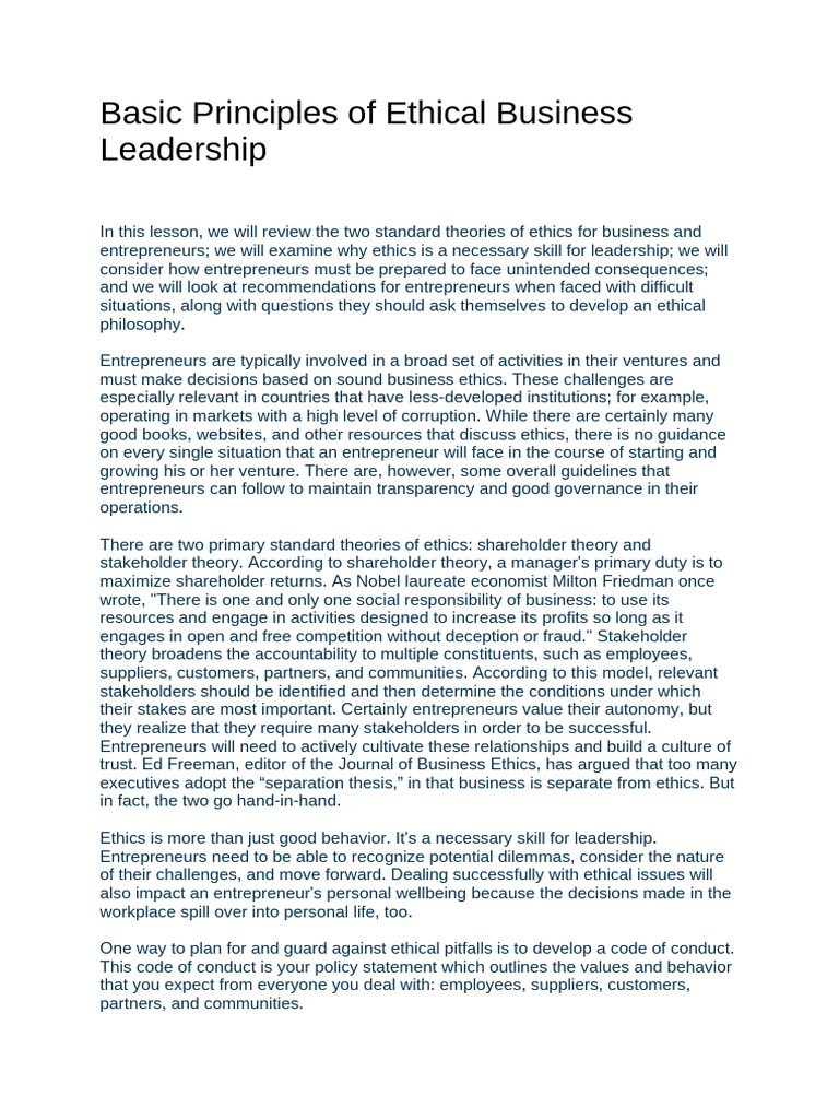 Basic Principles of Ethical Business Leadership - 01 - YaliNetwork ...
