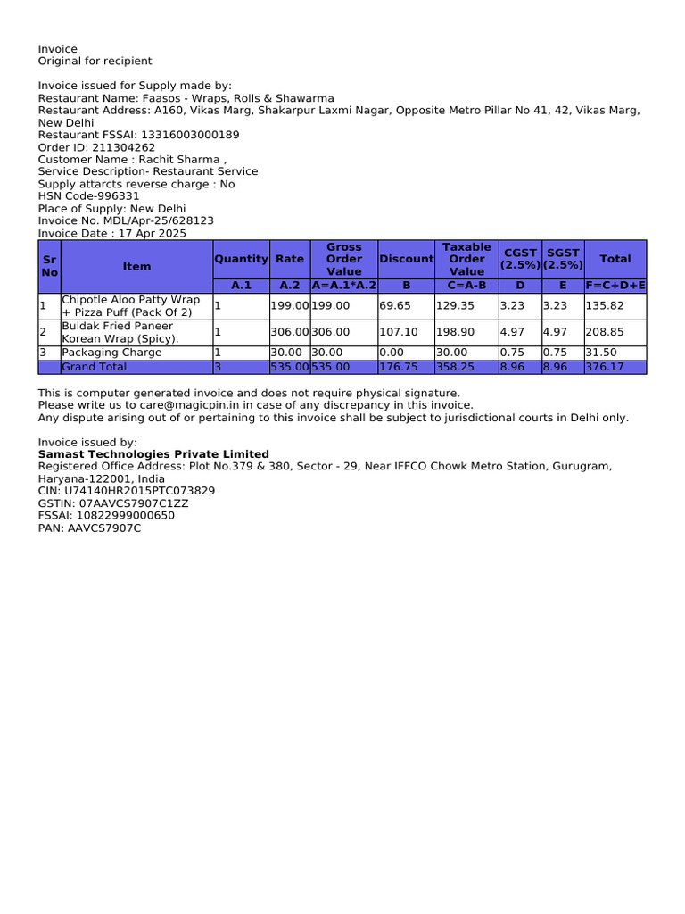 Magicpin Invoice-1 | PDF