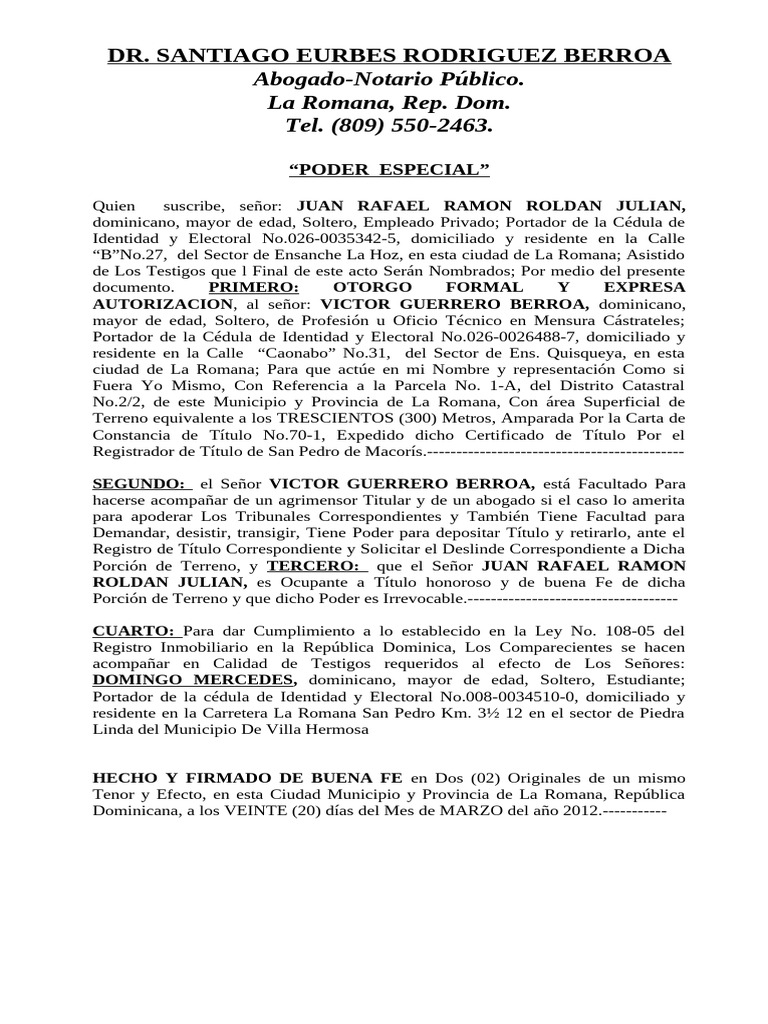 Modelo de Poder Especial para Trámites | PDF | República Dominicana