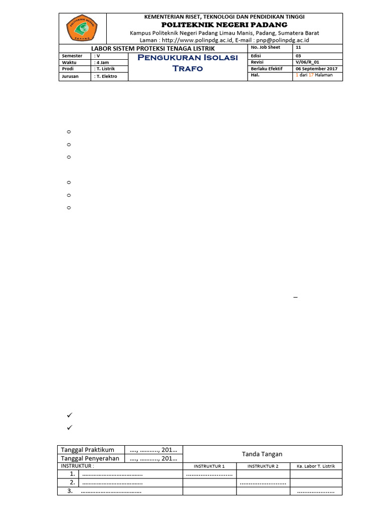 Job 6. Pengukuran Isolasi Trafo | PDF