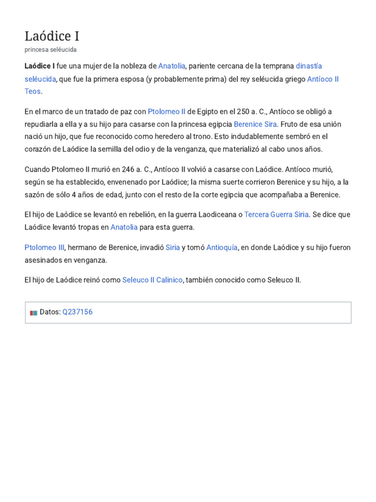 Laódice I - Wikipedia, La Enciclopedia Libre | PDF