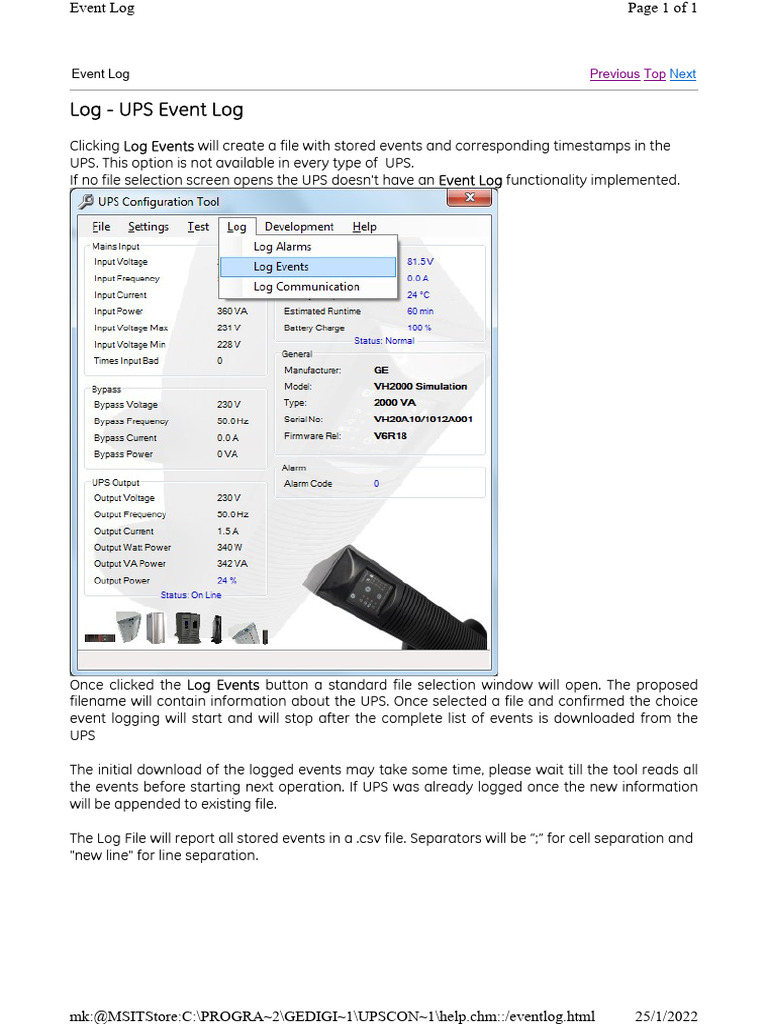 UPS Event Log Download Guide | PDF