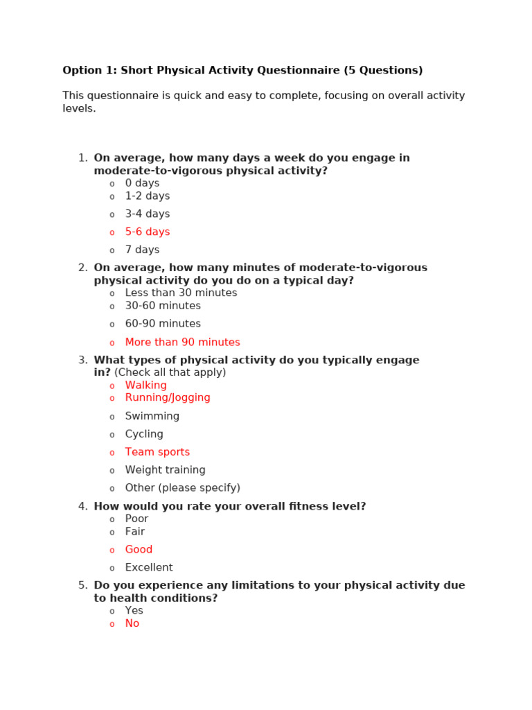 POST-physical Activity Questionaire | PDF | Determinants Of Health