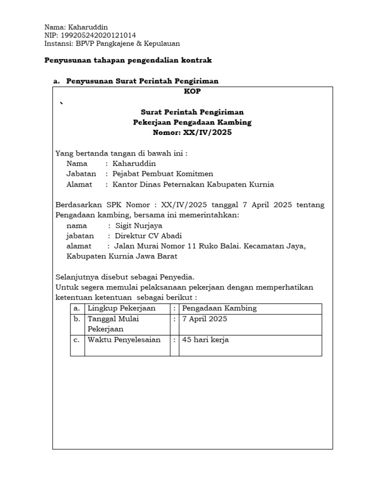 Kaharuddin - Lampiran 06 - Form SPP Dan Monitoring Jadwal Pengiriman Dan Pelaksanaan | PDF