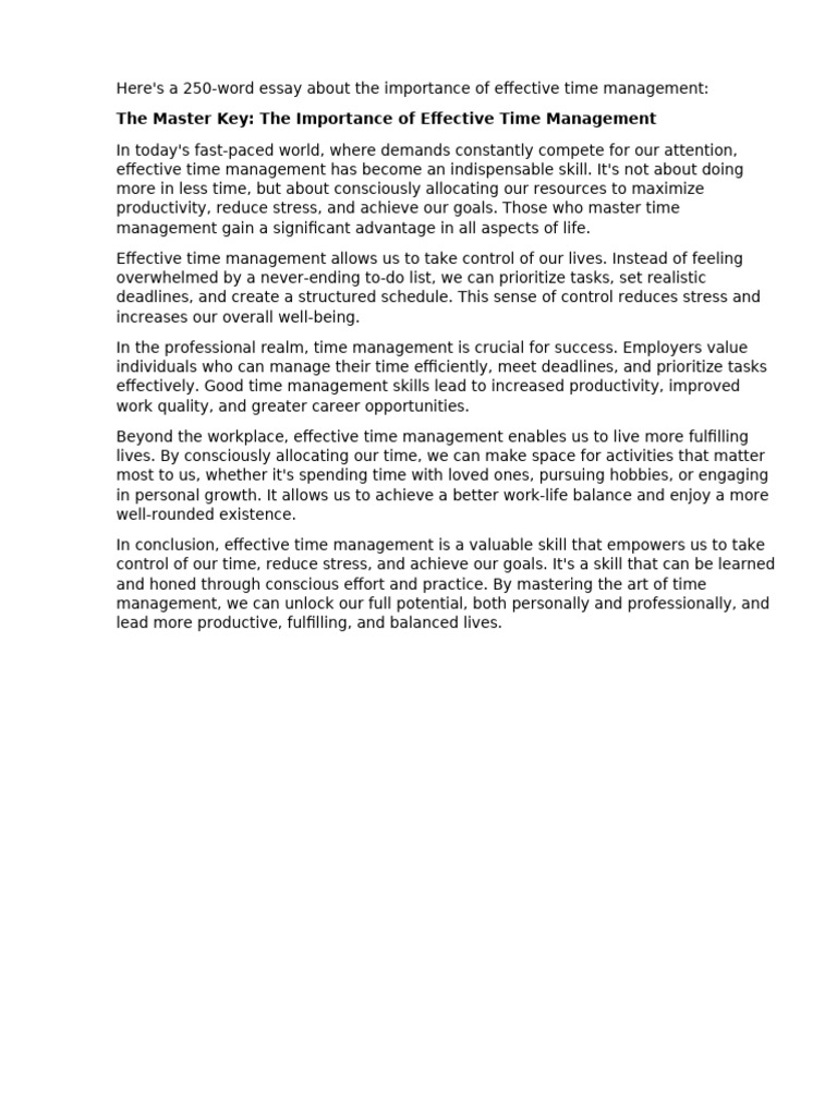 The Master Key: The Importance of Effective Time Management | PDF