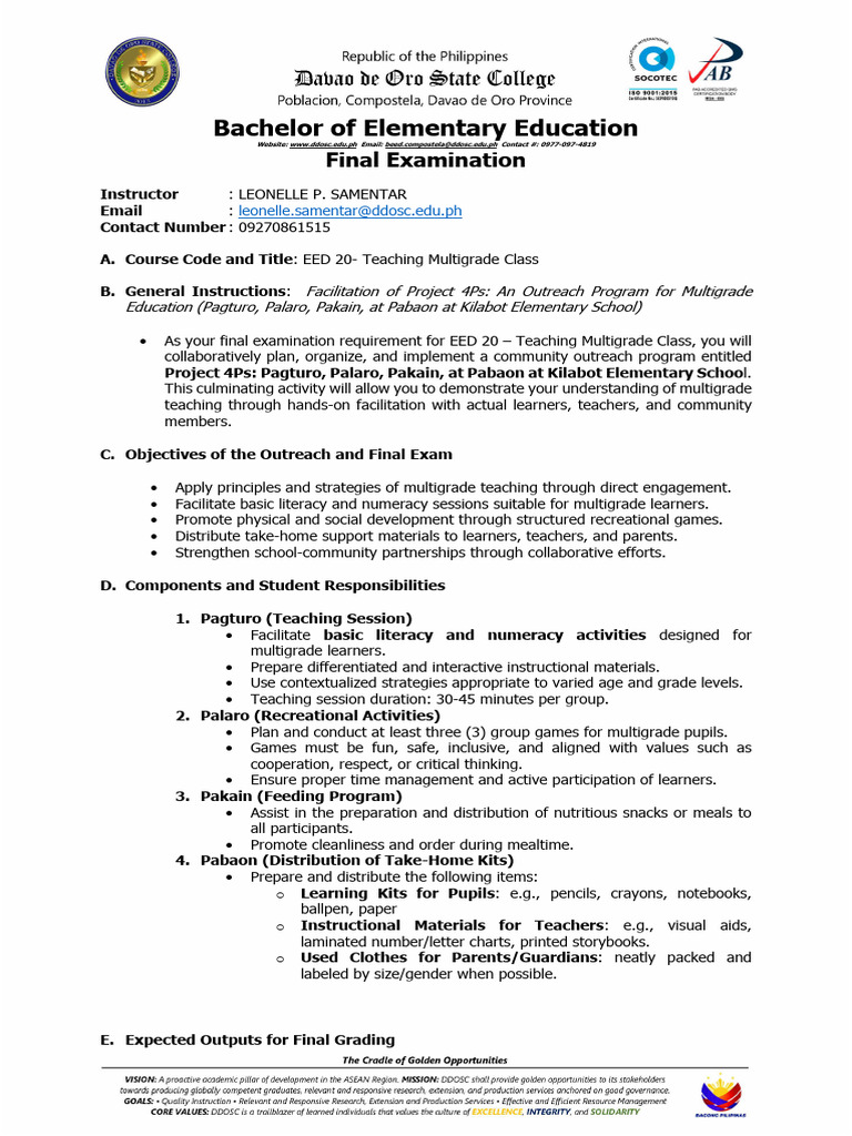 Eed 20 - Final Examination-3a-3b | PDF | Teachers | Literacy