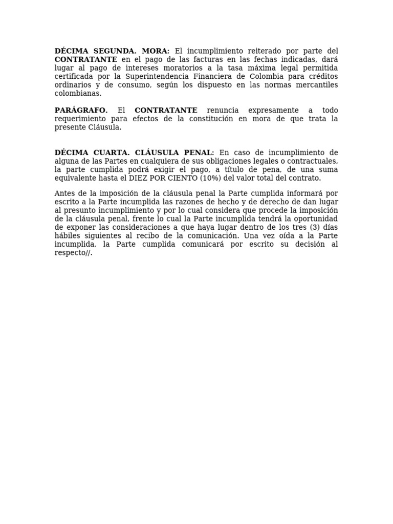 Modelo Clausula Constitucion en Mora | PDF