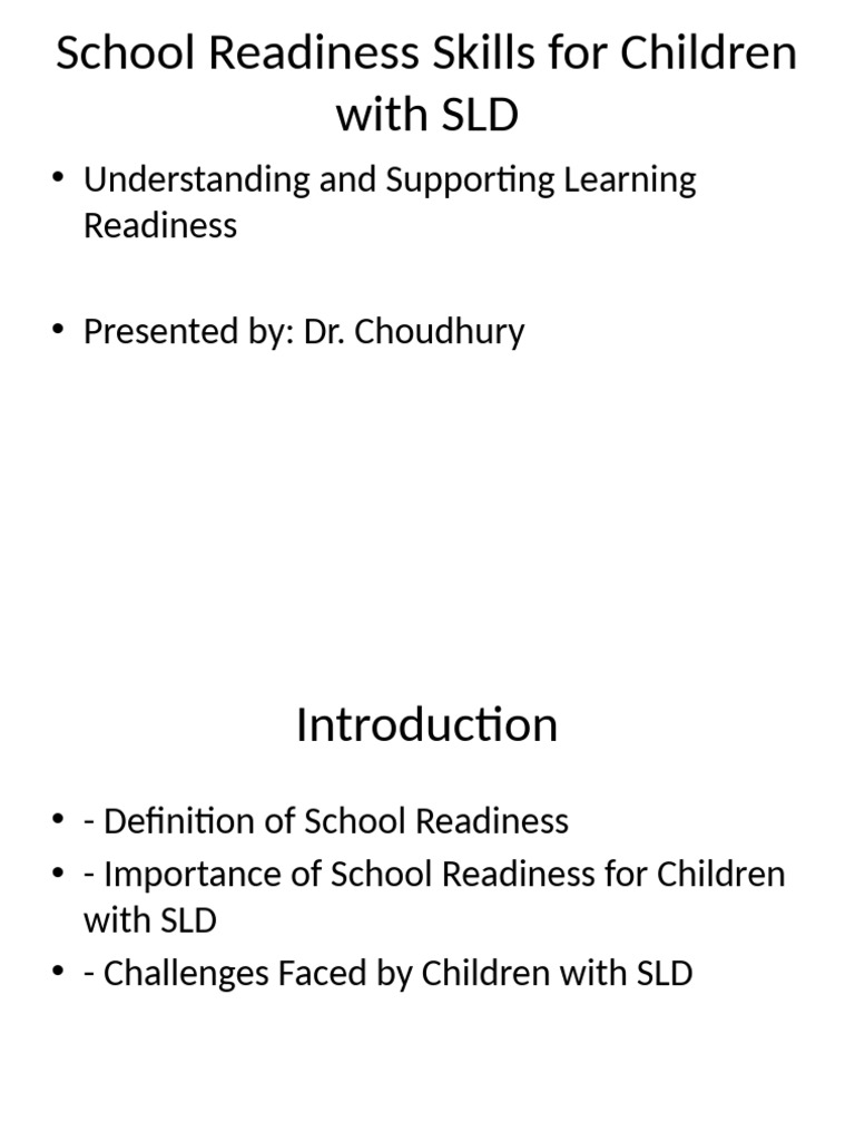 School Readiness Skills For SLD | PDF