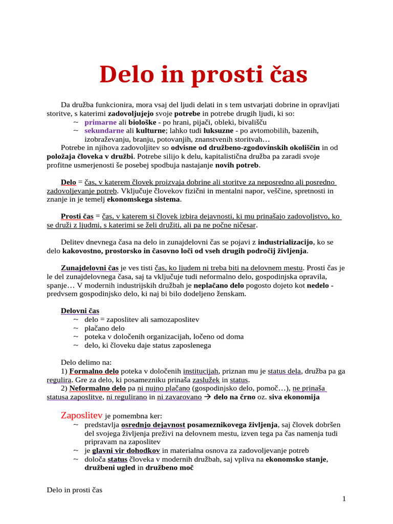Delo in Prosti Čas | PDF