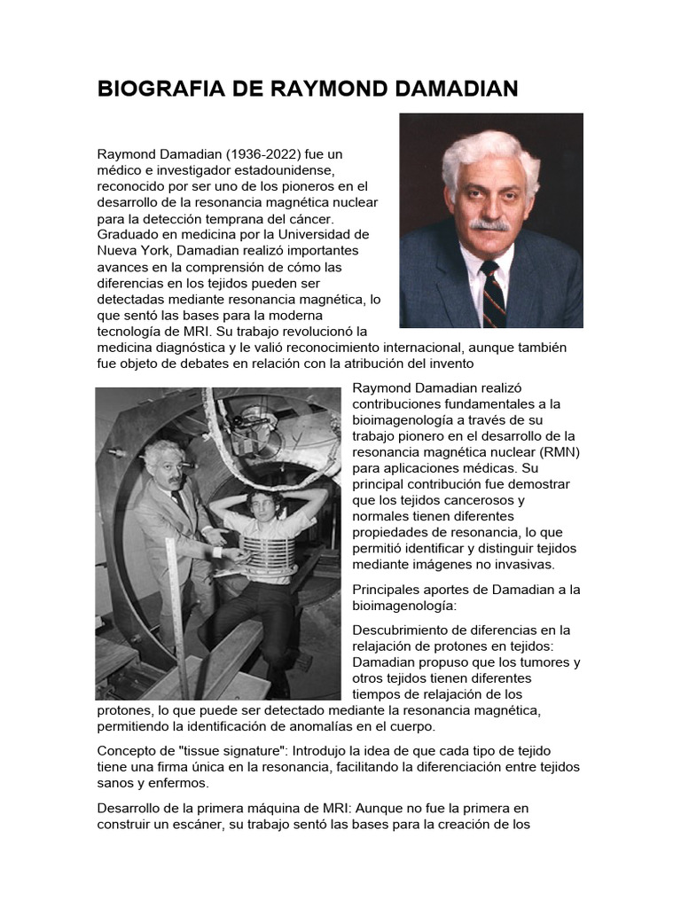 Biografia de Raymond Damadian | PDF | Imagen de resonancia magnética ...
