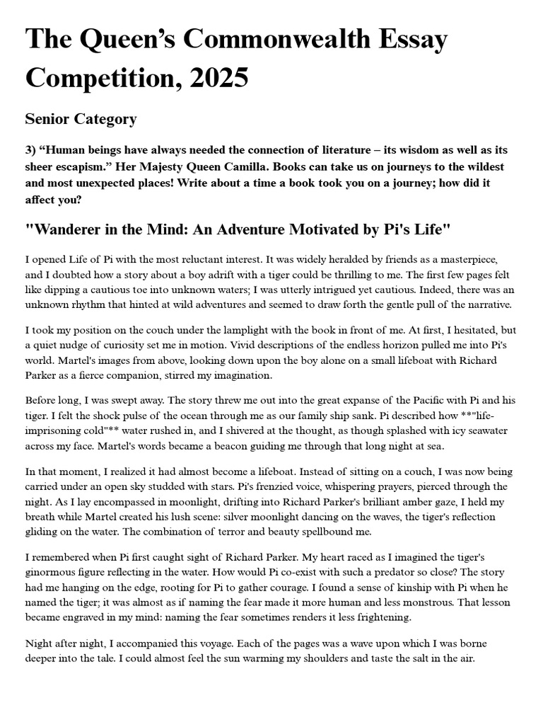 The Queen's Commonwealth Essay Competition, 2025 | PDF | Faith