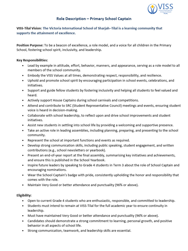VISS Tilal Primary School Captains | PDF | Leadership | Social Psychology