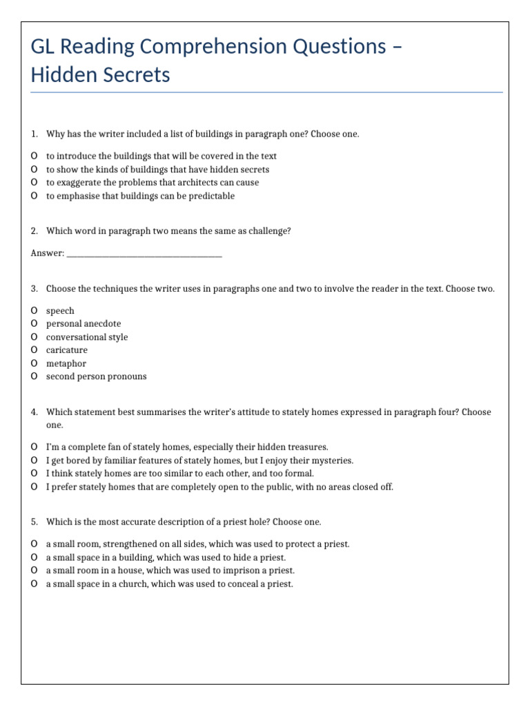 GL Practice RC - Hidden Secrets Questions | PDF | Linguistics | Human ...