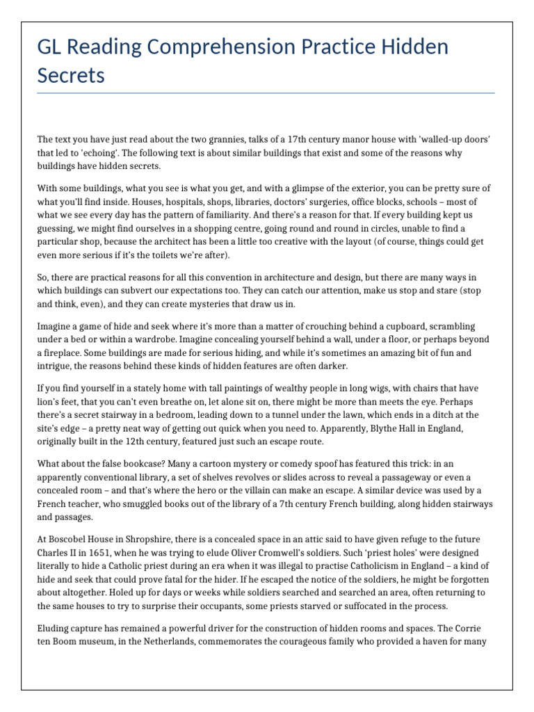 GL Practice RC - Hidden Secrets Text | PDF