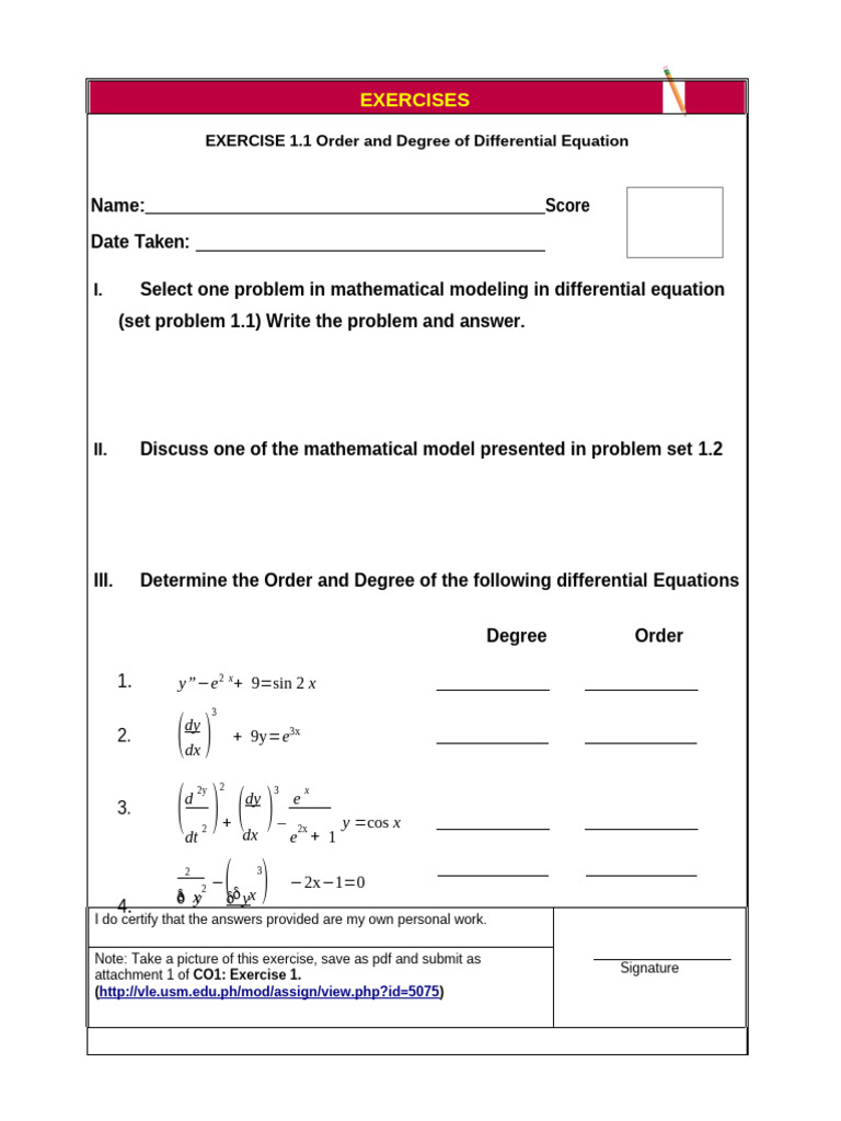 Differential Equations Exercises | PDF