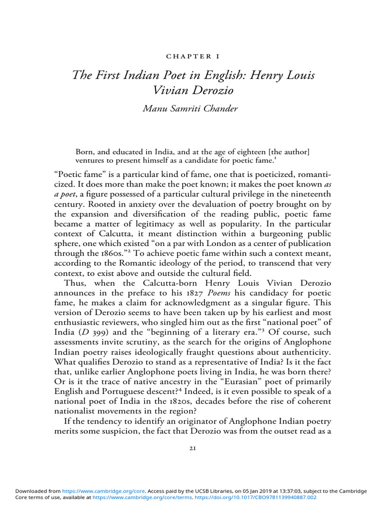 The First Indian Poet in English: Henry Louis Vivian Derozio | PDF ...
