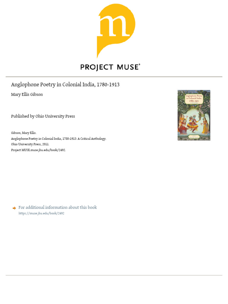 Anglophone Poetry in Colonial India, 1780-1913: Mary Ellis Gibson | PDF