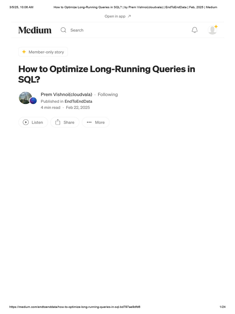 How To Optimize Long-Running Queries in SQL Medium | PDF | Databases | Database Index