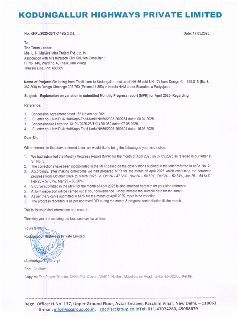 KHPL-2025-26-TK1420-101 - Explanation On Variation in Submitted Monthly Progress Report (MPR ...