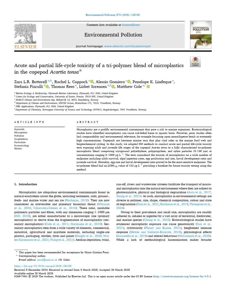 Acute and partial life-cycle toxicity of a tri-polymer blend of ...