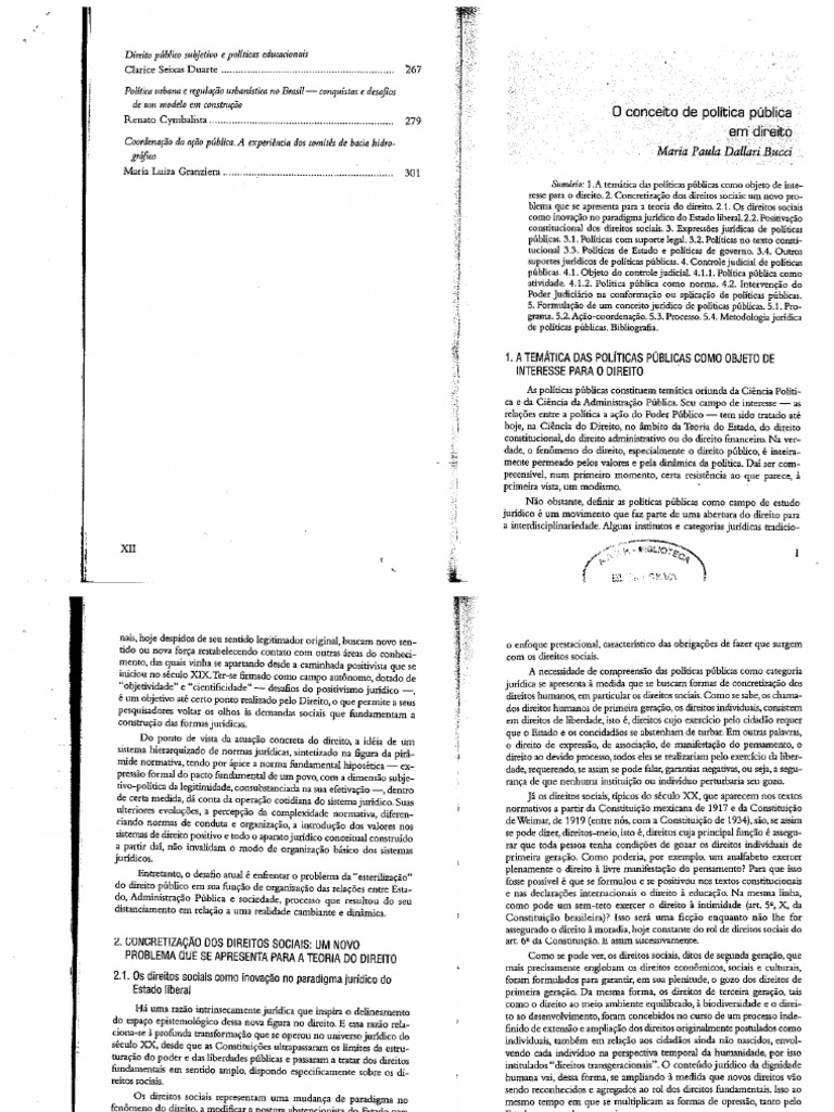 BUCCI Maria Paula Dallari. O Conceito de Politica Publica em Direito | PDF
