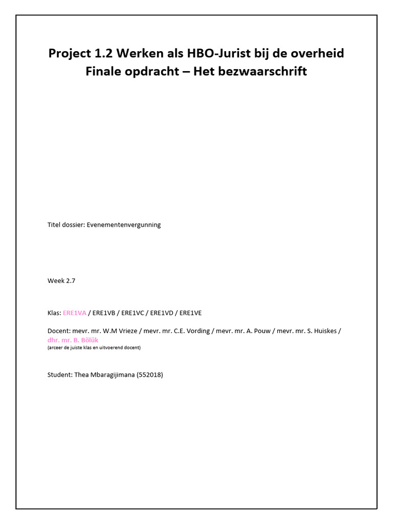 Voorblad Finale Opdracht Project 1.2 Het Bezwaarschrift - Merged Kopie ...