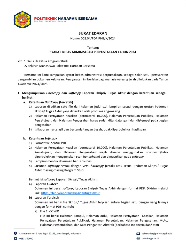 Surat No. 002.04 (2024) - Syarat Bebas Administrasi Tahun 2024 | PDF