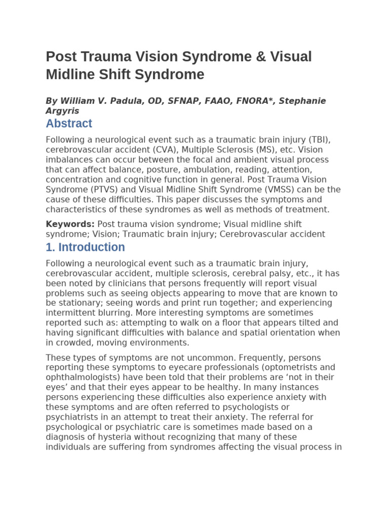 Post Trauma Vision Syndrome | PDF | Traumatic Brain Injury | Physical ...
