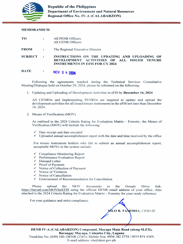 Memo - Instructions On The Updating and Uploading of Development Activities of All Issued Tenure ...