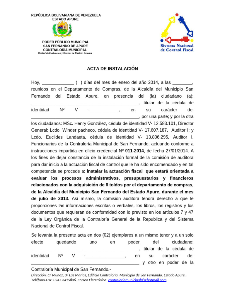 ACTA DE INSTALACIÓN | PDF | Fiscal | Gobierno