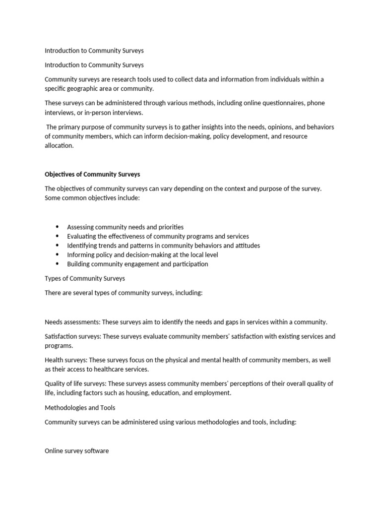 Introduction To Community Surveys | PDF | Survey Methodology | Community