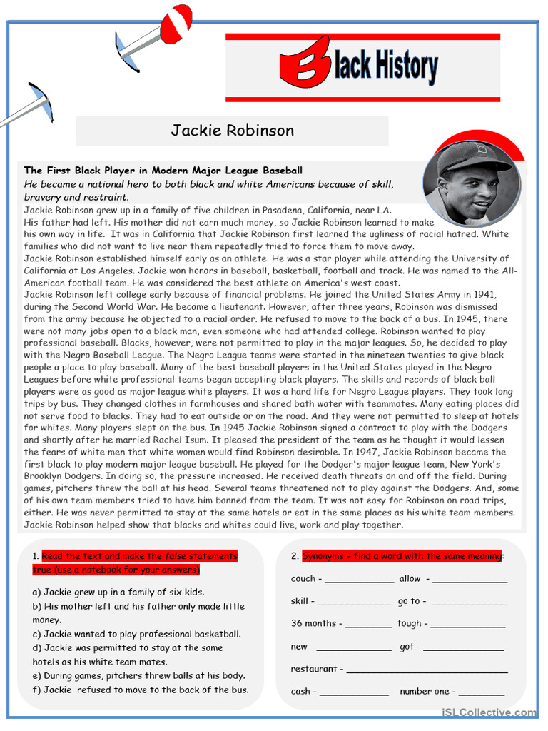 Black History - Jackie Robinson (2 Pages) | PDF | Jackie Robinson ...