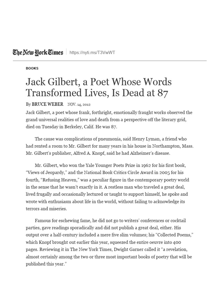Jack Gilbert, A Poet Off The Literary Grid | PDF