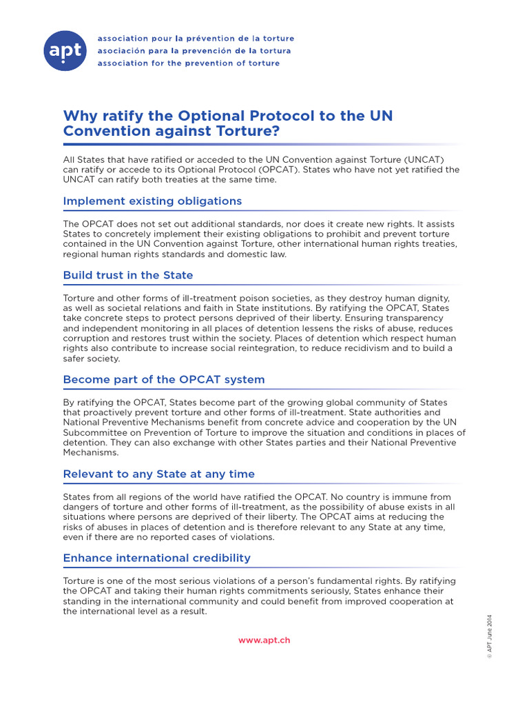 Benefits of Ratifying OPCAT for States | PDF | Torture | Social Ethics