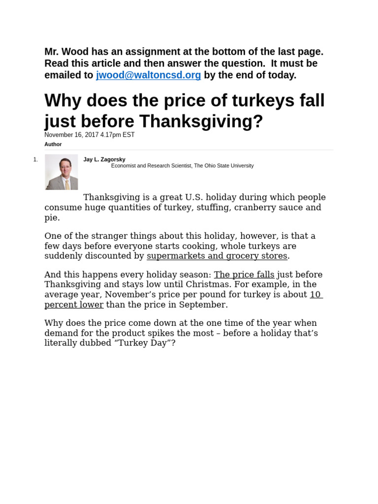 Lesson 2 Ecogov - Why Does The Price of Turkeys Fall Just Before ...