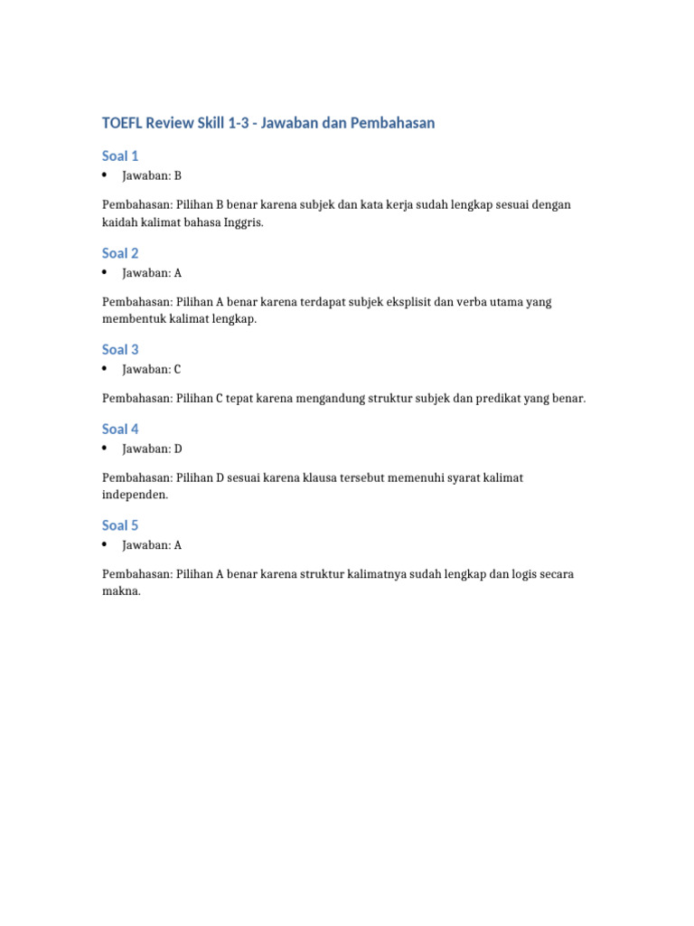 TOEFL Review Skill 1-3 Jawaban Pembahasan | PDF