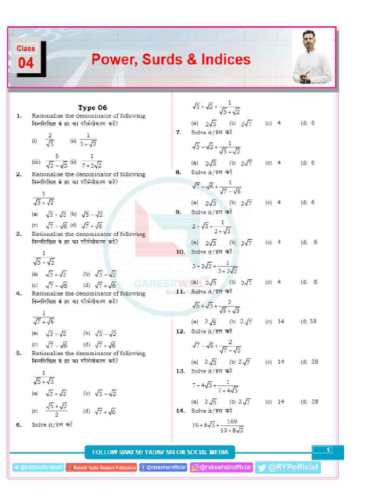 Power Surds & Indices Sheet - 04 - 424366 - Crwill | PDF