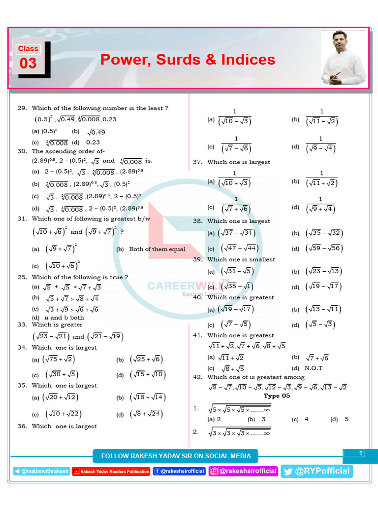 Power Surds & Indices Sheet -03_423652_crwill | PDF