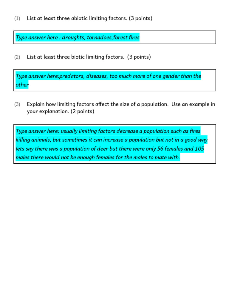AT - Limiting Factors Exit Card | PDF