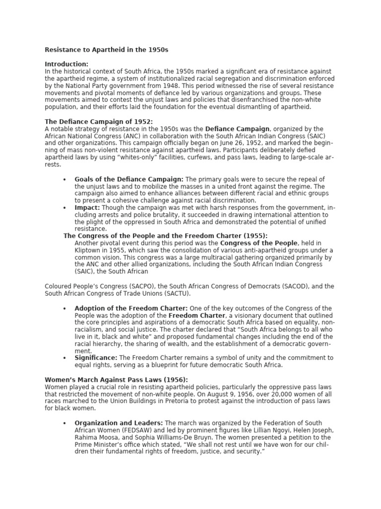 1950s Anti-Apartheid Resistance Efforts | PDF | Apartheid | African ...