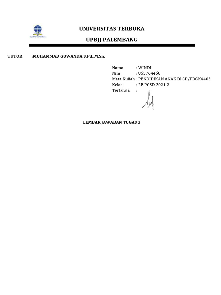 Tugas 3 Pendidikan Anak Di SD PDGK4403 NAMA WINDI | PDF