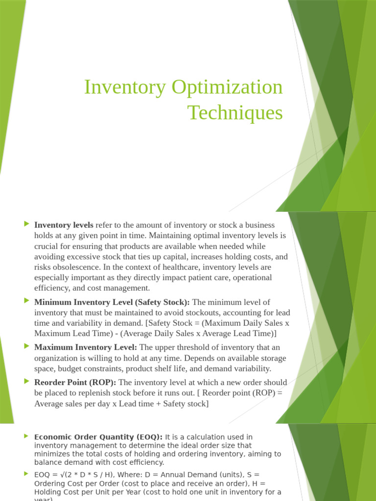 Inventory Optimization Techniques | PDF | Inventory | Lean Manufacturing