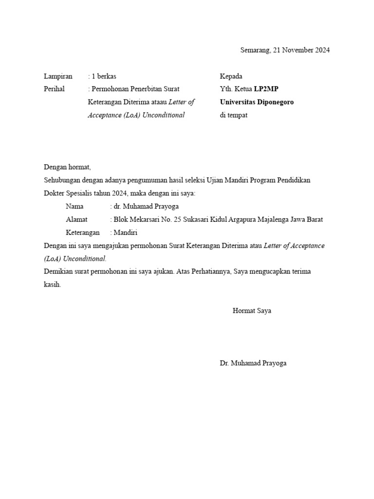 Pengajuan LoA | PDF