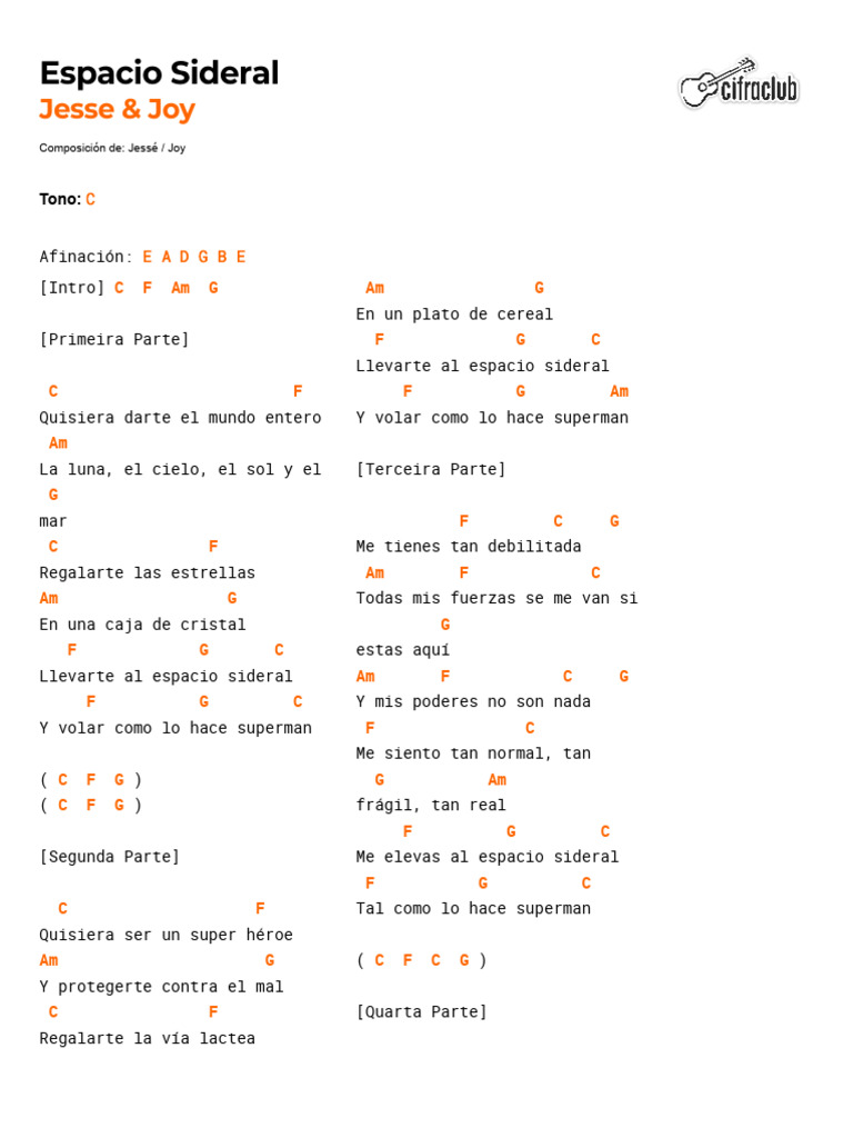 Cifra Club - Jesse & Joy - Espacio Sideral C MAYOR | PDF | Objetos astronómicos | Ciencias fisicas