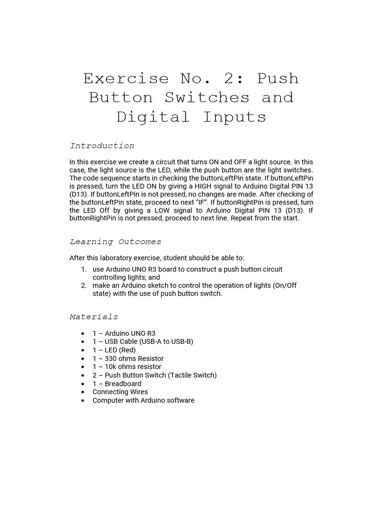 MEng 125n Laboratory Exercise 2 | PDF | Arduino | Resistor