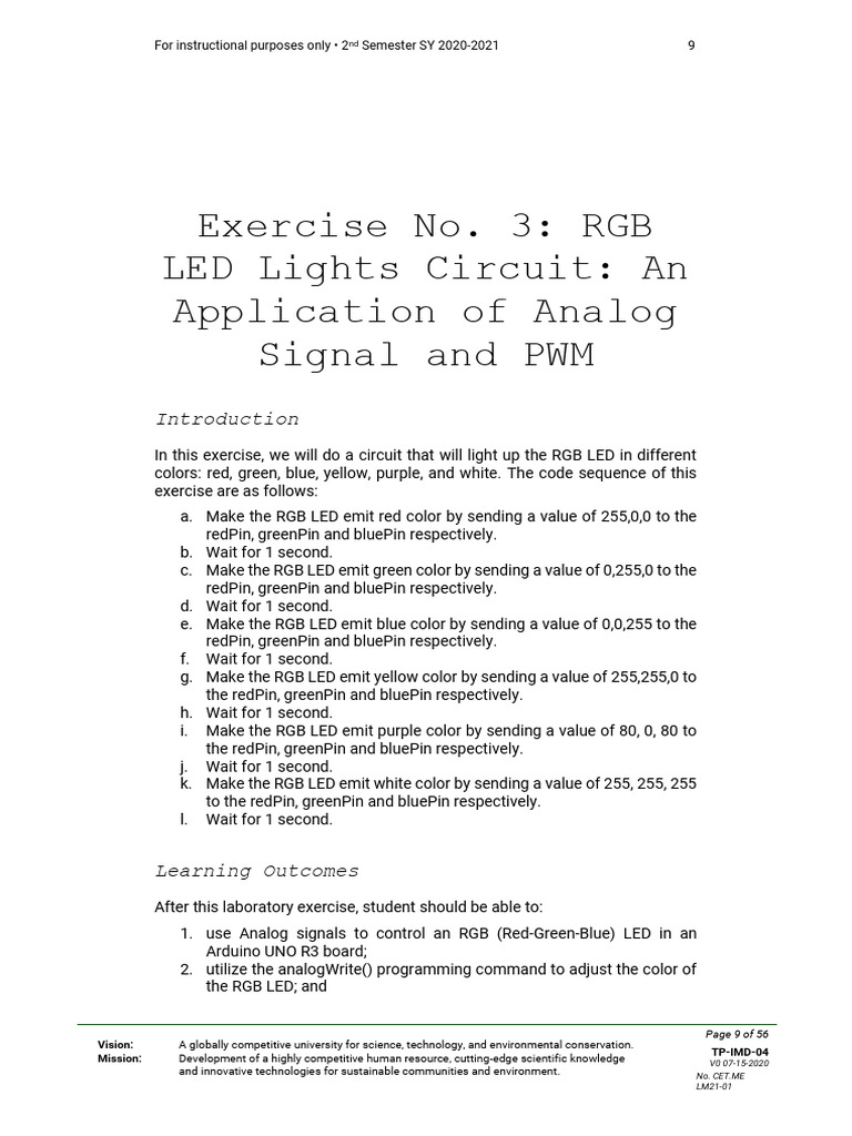 MEng 125n Laboratory Exercise 3 | PDF | Arduino | Rgb Color Model