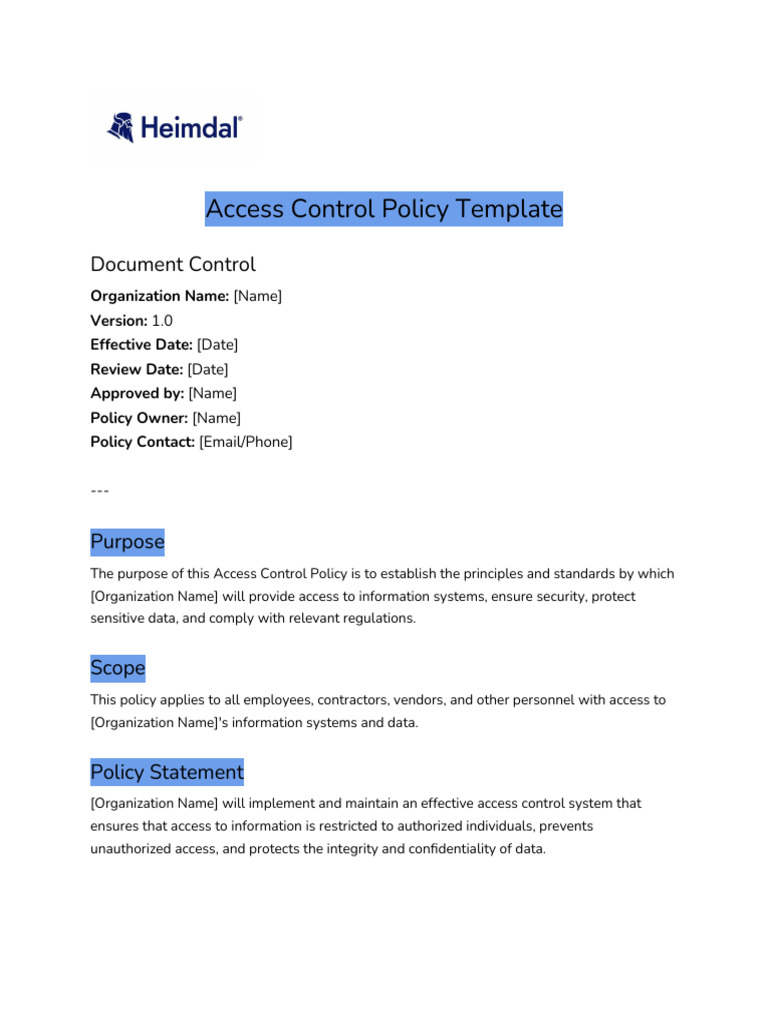 Access Control Policy Template | PDF | Access Control | Security