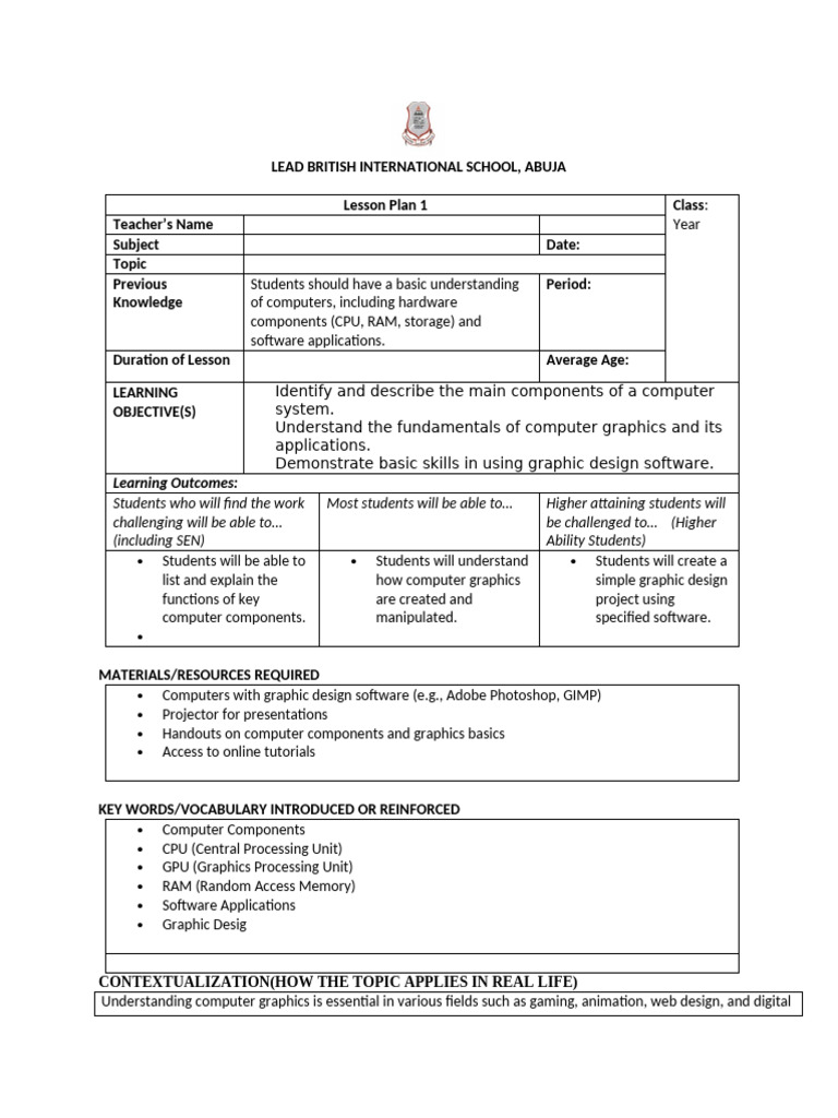 Lesson Plan Computer Graphics (Week 4) | PDF | Graphic Design | Learning