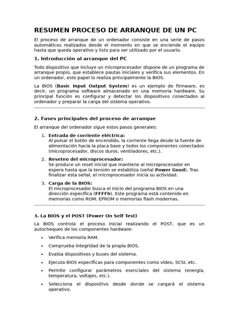 Ejercicio Proceso de Arranque de Un Pc | PDF | Arranque | Bios